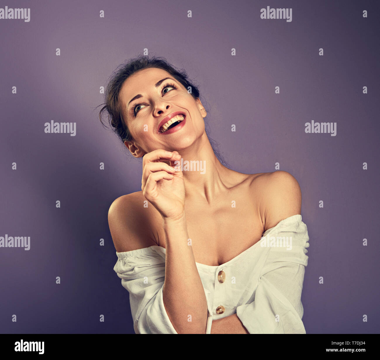 Woman laughing teeth mouth wide open hi-res stock photography and ...