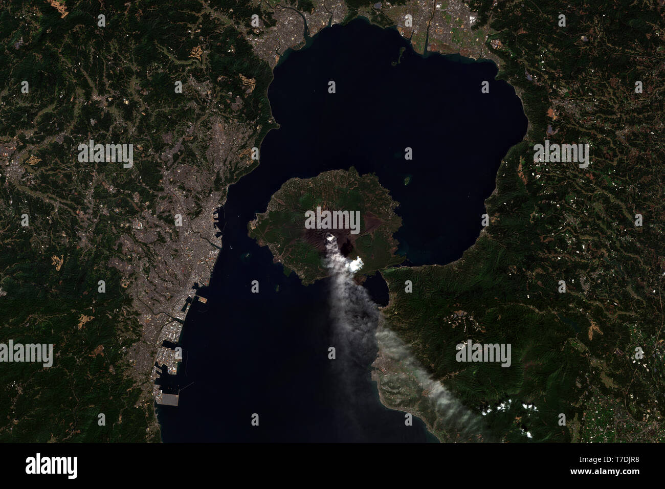 Active volcano Sakurajima in Kyushu, Japan seen from space - contains ...