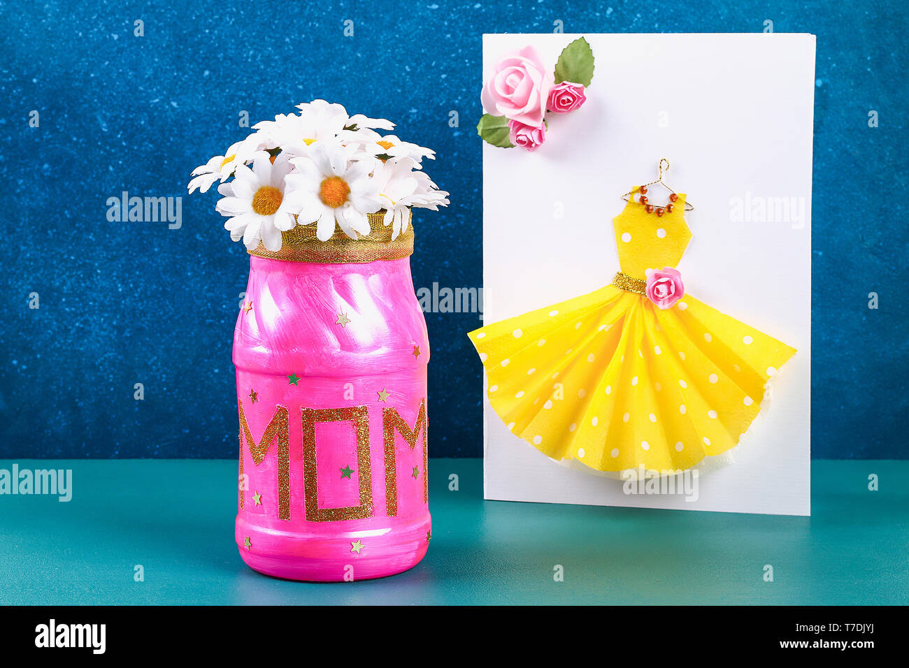 Diy Mothers Day vase with text from a glass jar, pink paint, sparkles ...