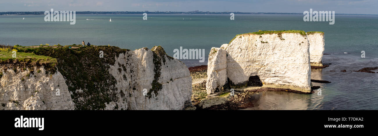 Hi-res panorama Old Harry Rocks. Chalk formations, stack and stump at ...