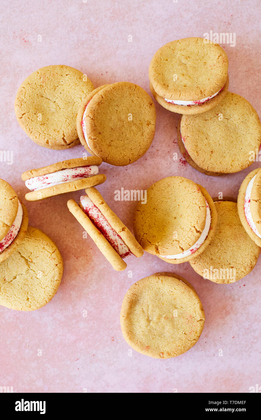 Orange and Raspberry Shortbread sandwich biscuits Stock Photo - Alamy