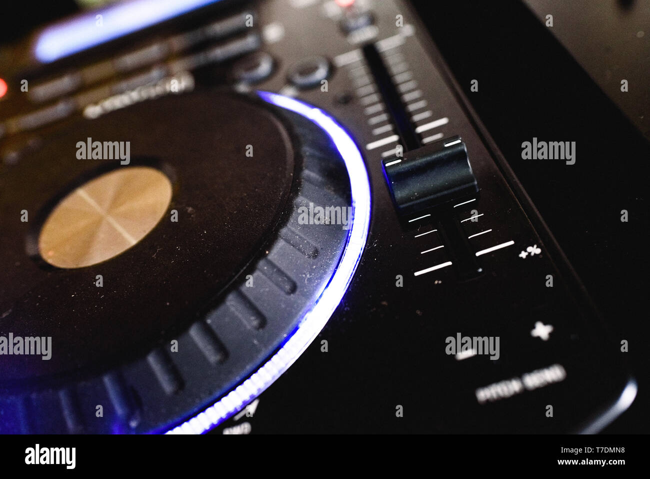 Control panel with sliders of an audio mixer for DJ Stock Photo - Alamy