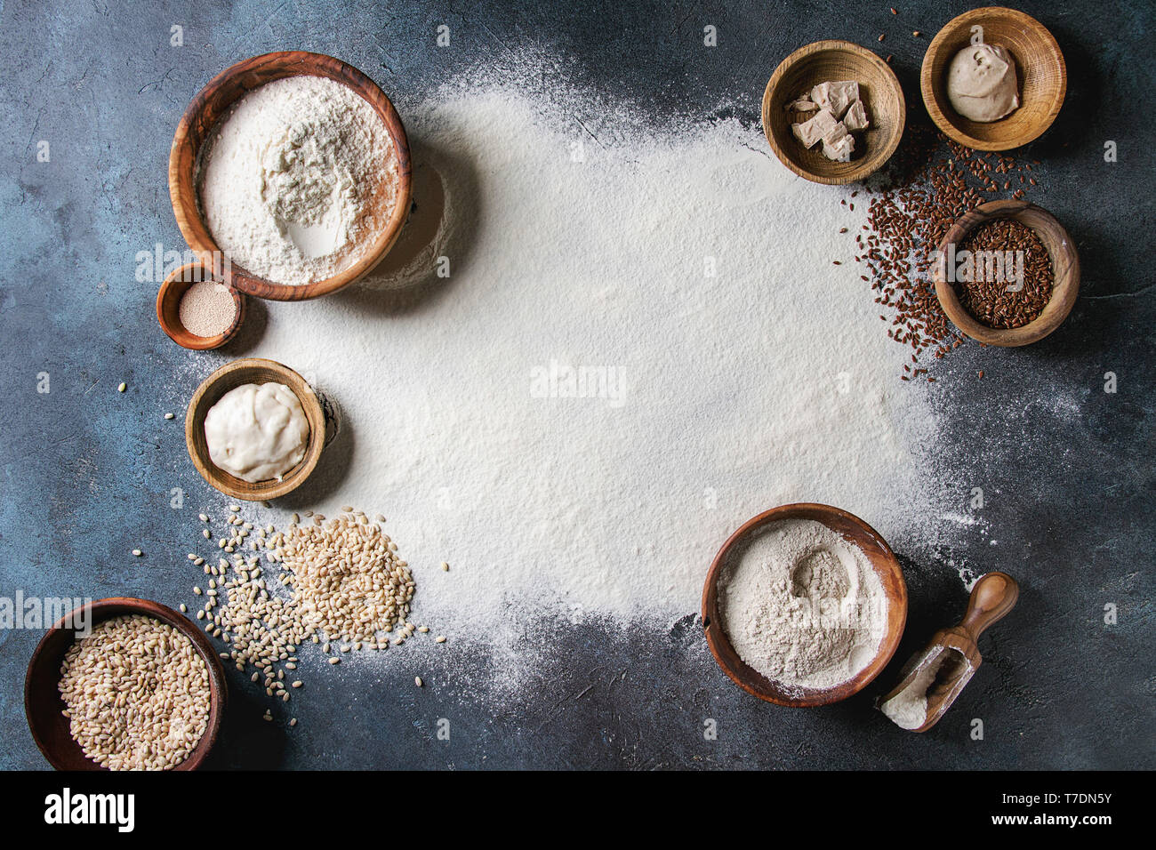 Ingredients for baking bread. Variety of wheat and rye flour, grains ...