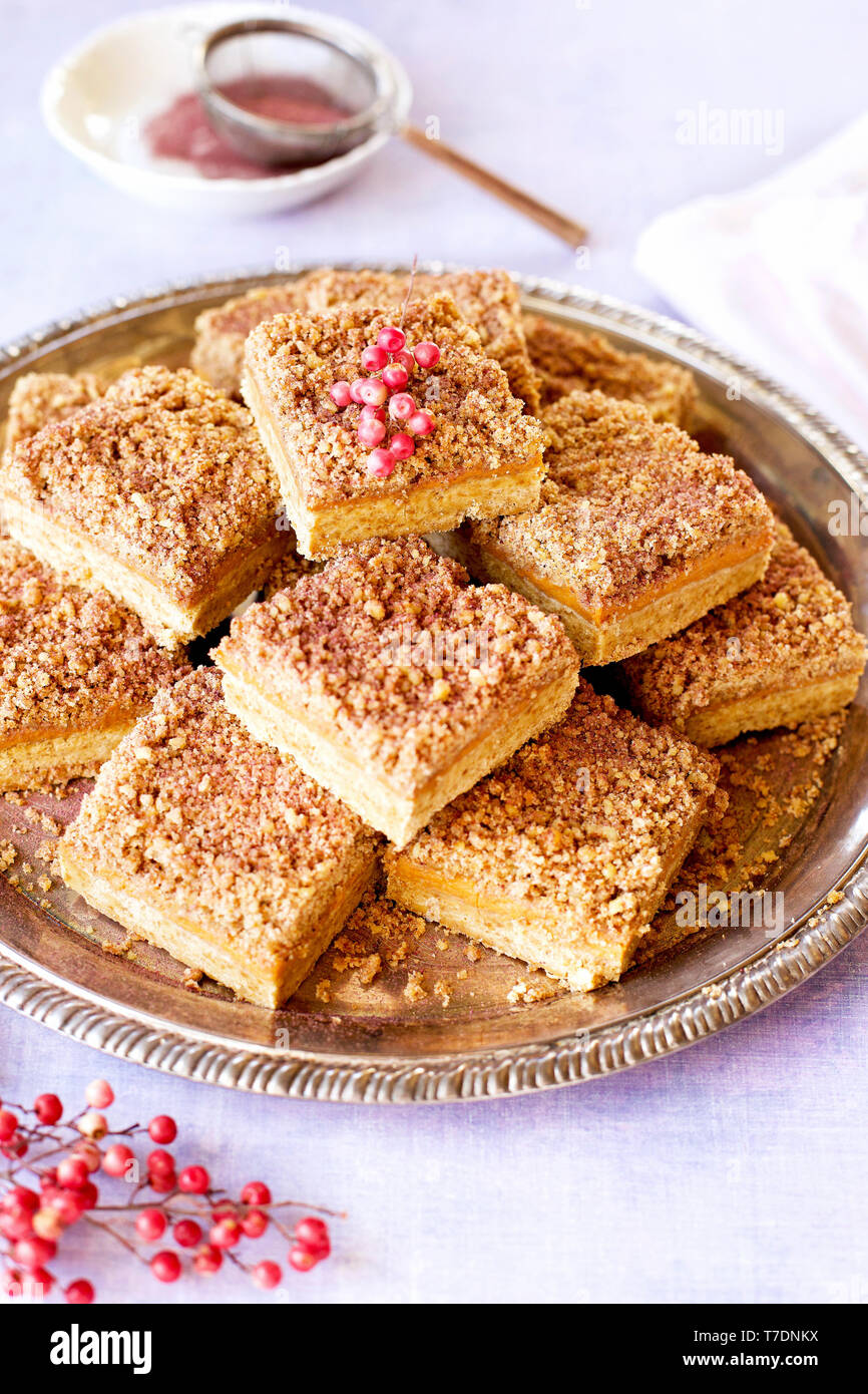 Shortbread Crumb Bars sprinkled with powered rose petals Stock Photo ...