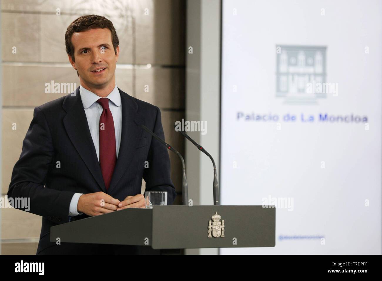Politician Pablo Casado during a press conference at the Placio de La ...