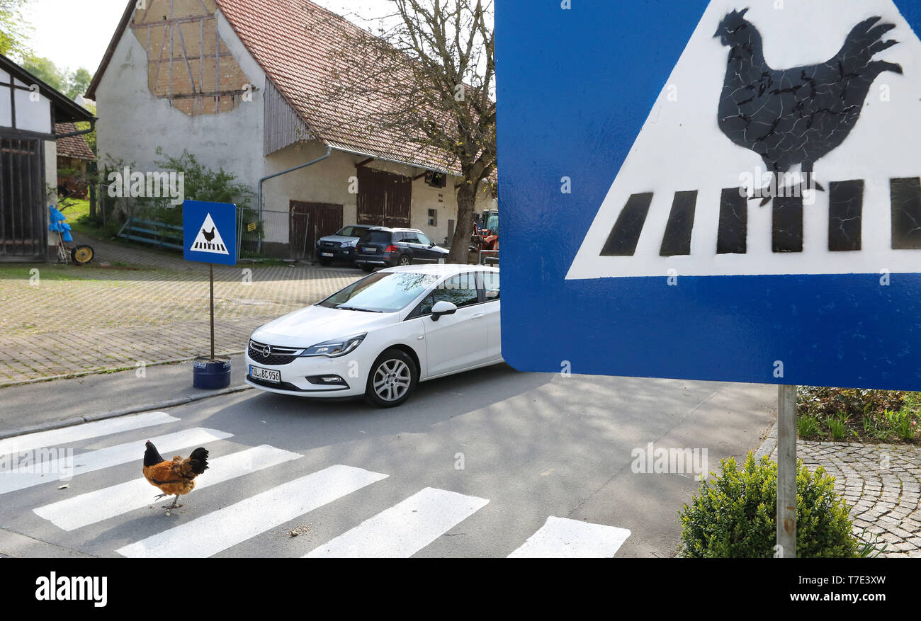 Ertingen, Germany. 07th May, 2019. A zebra crossing with traffic signs ...