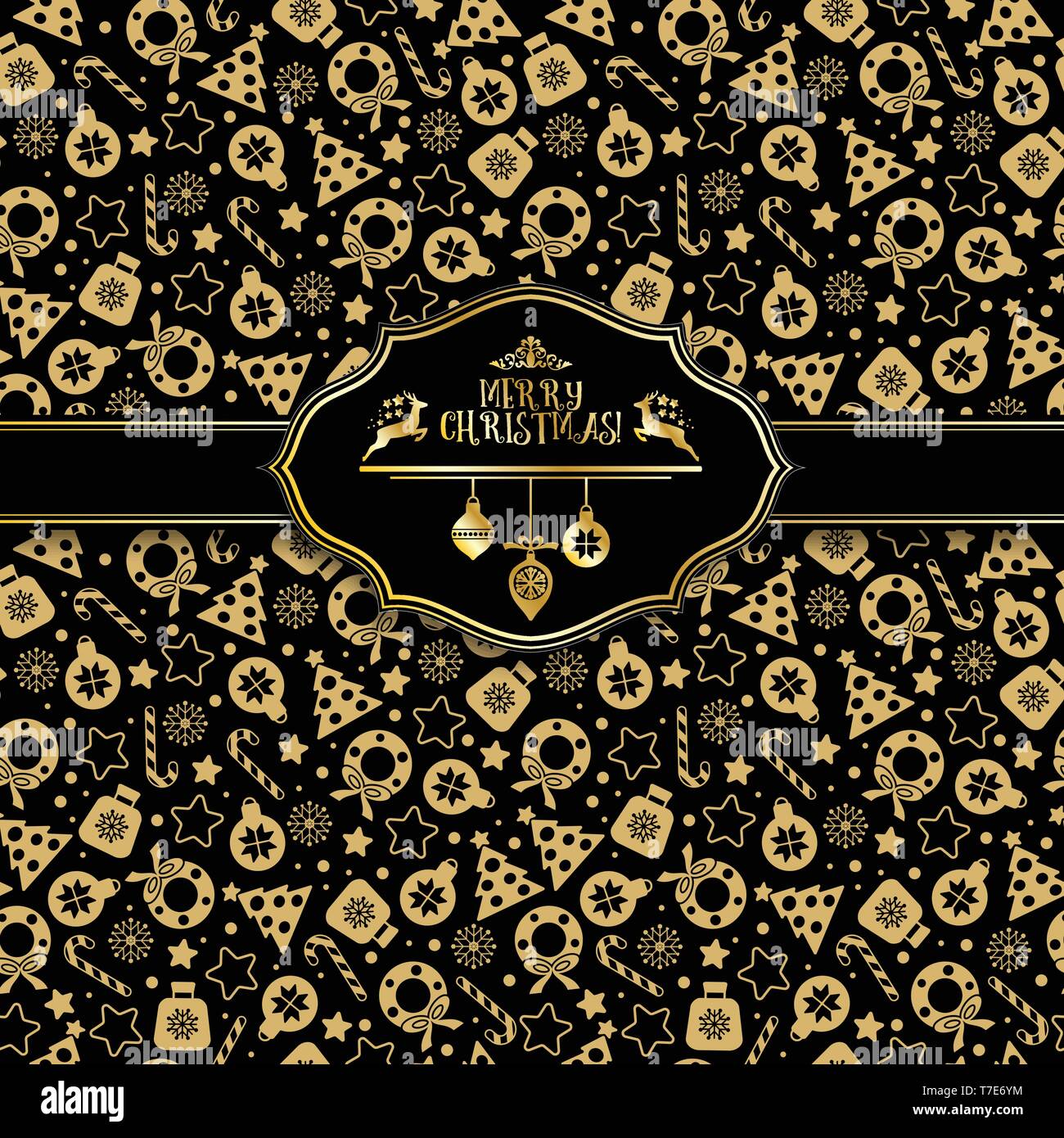 Seamless gold pattern of christmas texture icons on black background ...