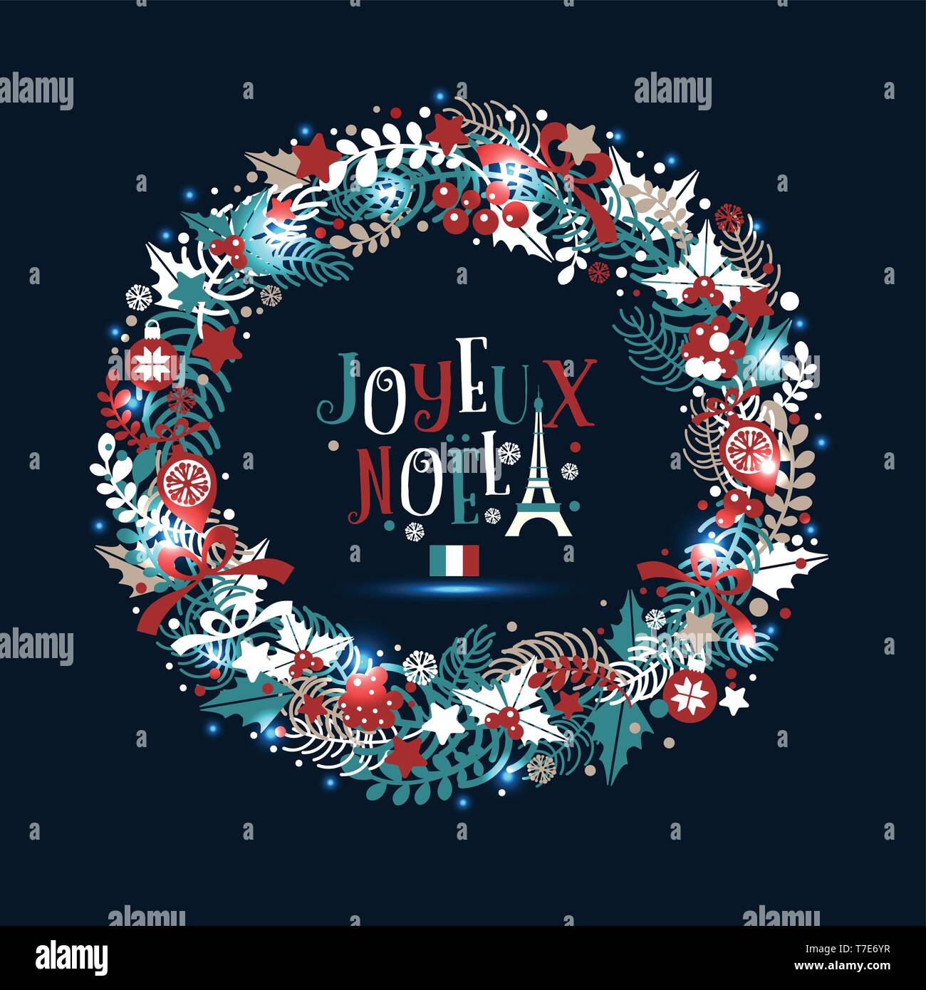 Christmas wreath in colors of a flag of France with an inscription in ...