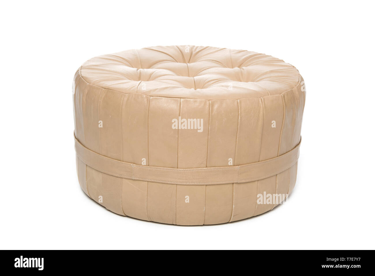 Leather floor stool on white background Stock Photo - Alamy