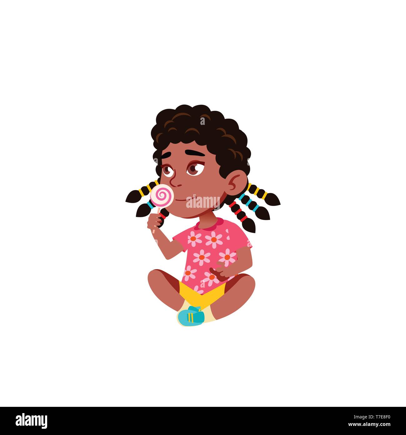 Black, African American Child Girl Cartoon Isolated Vector Illustration ...