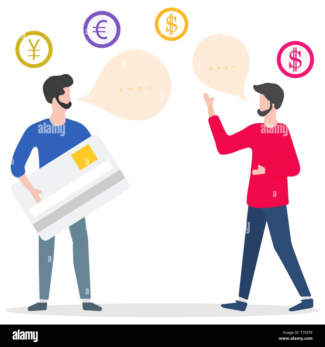 Vector illustration with man with bank card, male assistant helping ...