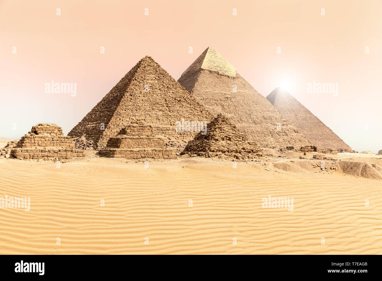 The Great Pyramids of Giza in the desert sands, Egypt Stock Photo - Alamy