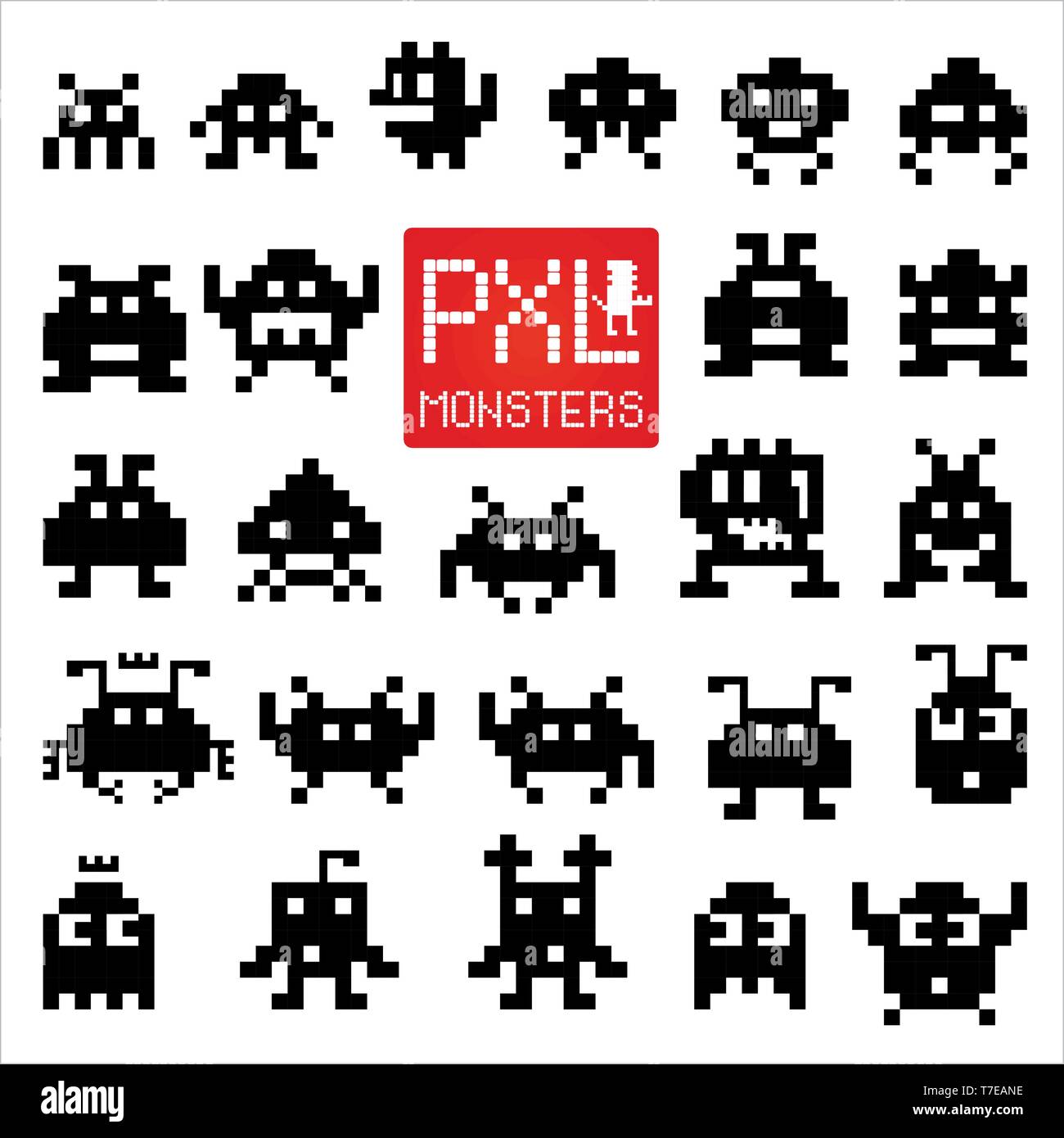 Set of cheerful and kind pixel monsters Stock Vector Image & Art - Alamy