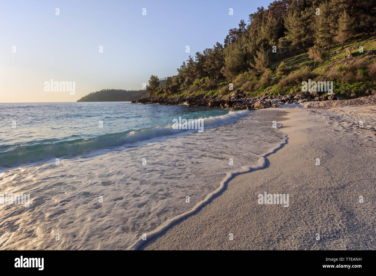 sunrise in Marble beach (Saliara beach), Thassos Islands, Greece. The ...
