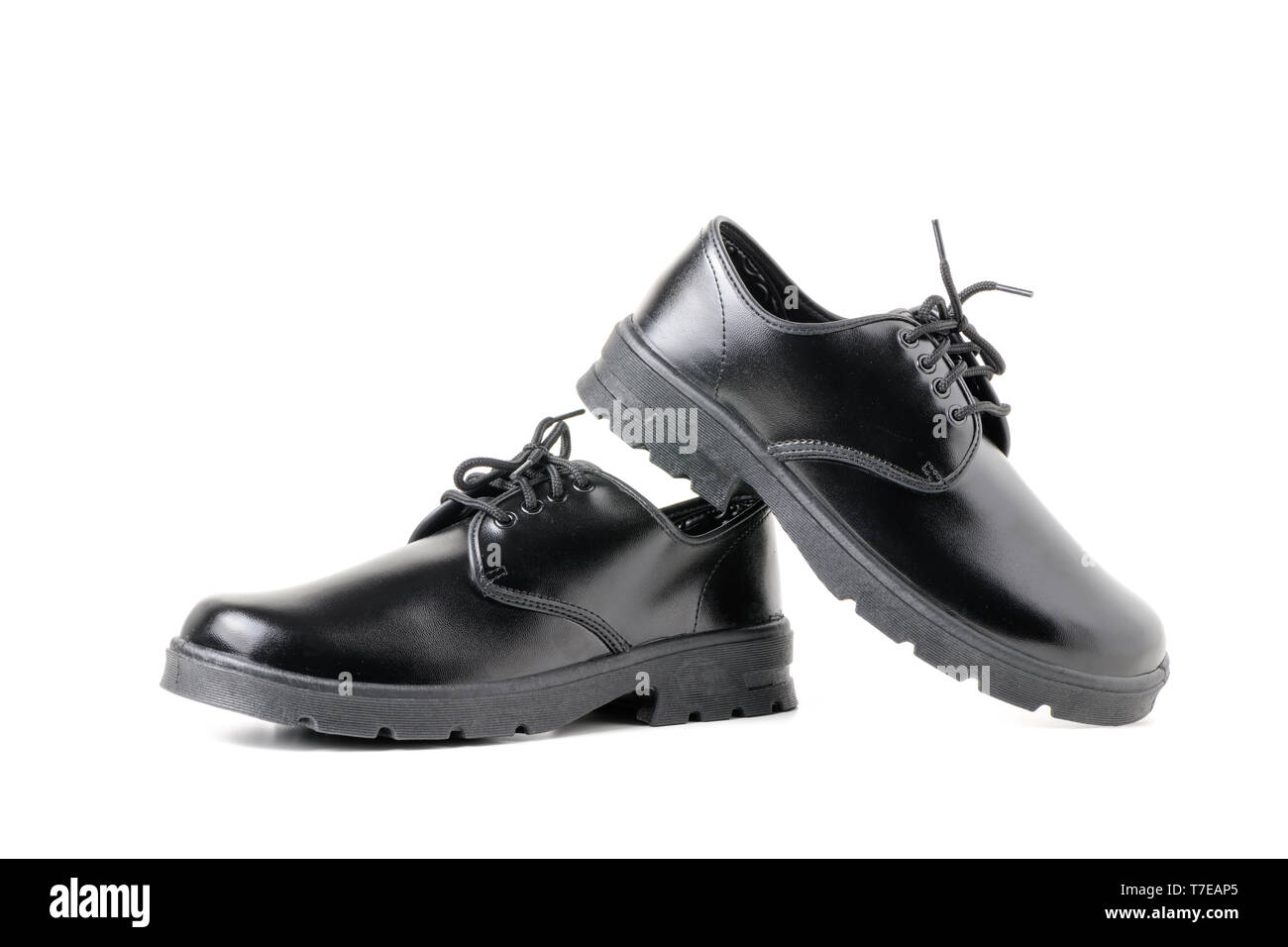 New leather student shoes isolated on white background, prepare for ...