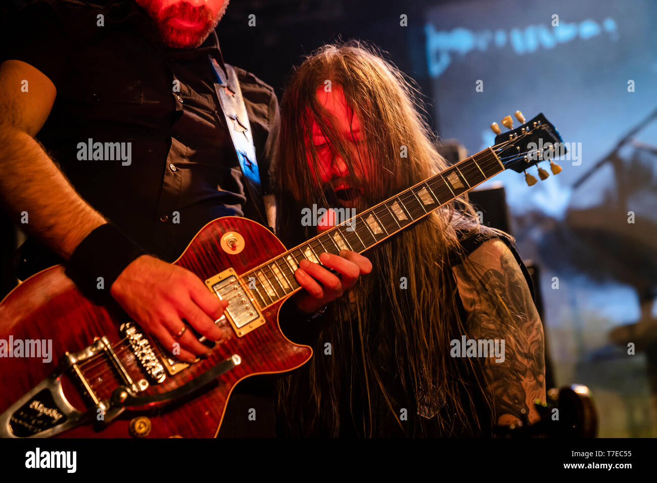 Norway, Bergen - April 13, 2019. The Norwegian black metal band Helheim ...