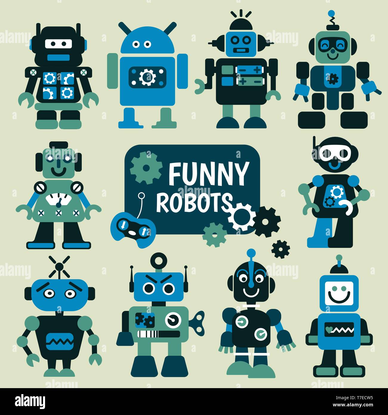 Funny robots set. 10 cheerful robots for design Stock Vector Image ...