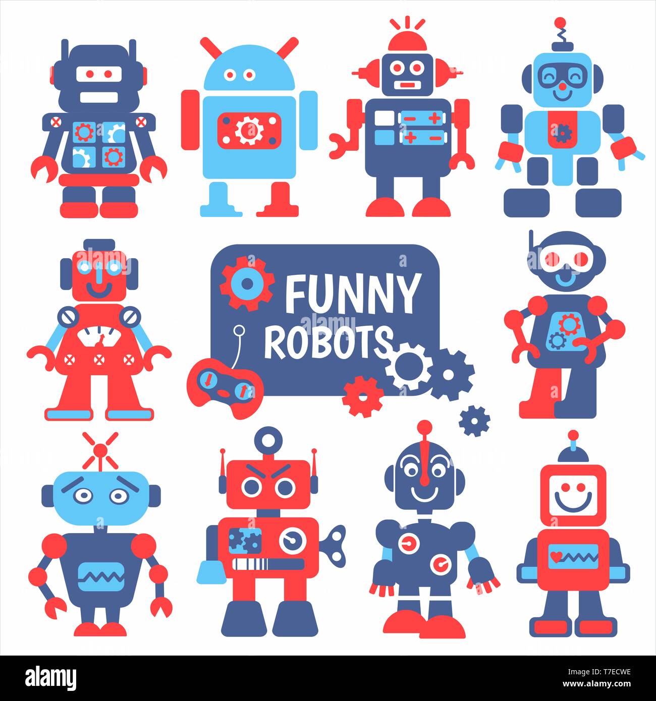Funny robots set. 10 cheerful robots for design Stock Vector Image ...