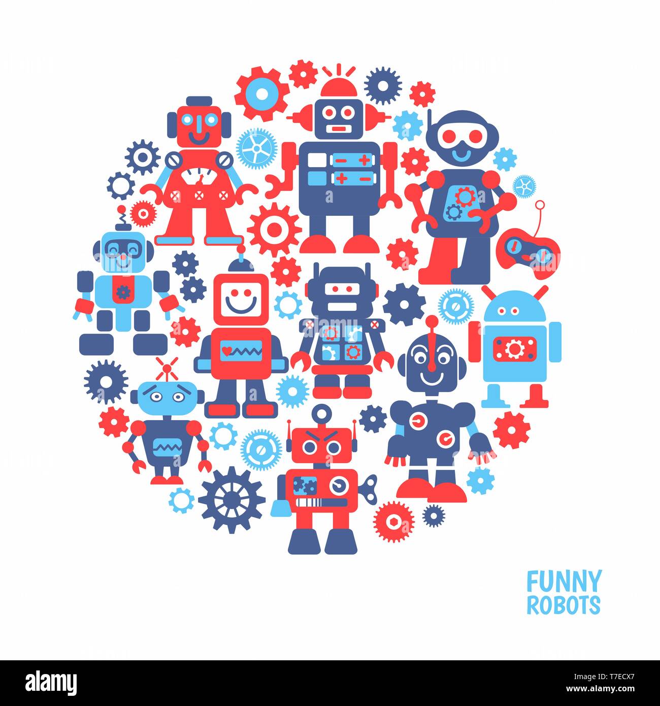 Funny robots set. 10 cheerful robots for design Stock Vector Image ...
