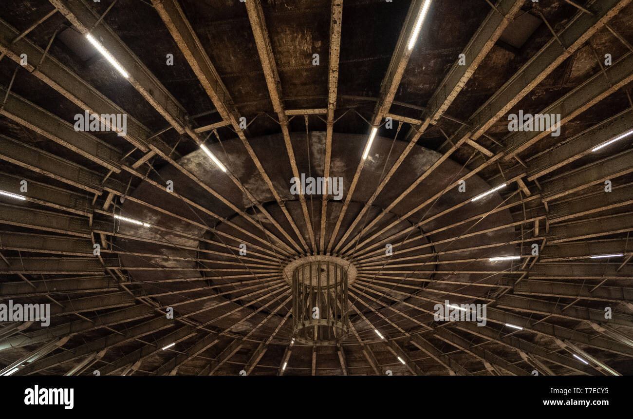 Round roof of a big round hall with lightning Stock Photo - Alamy
