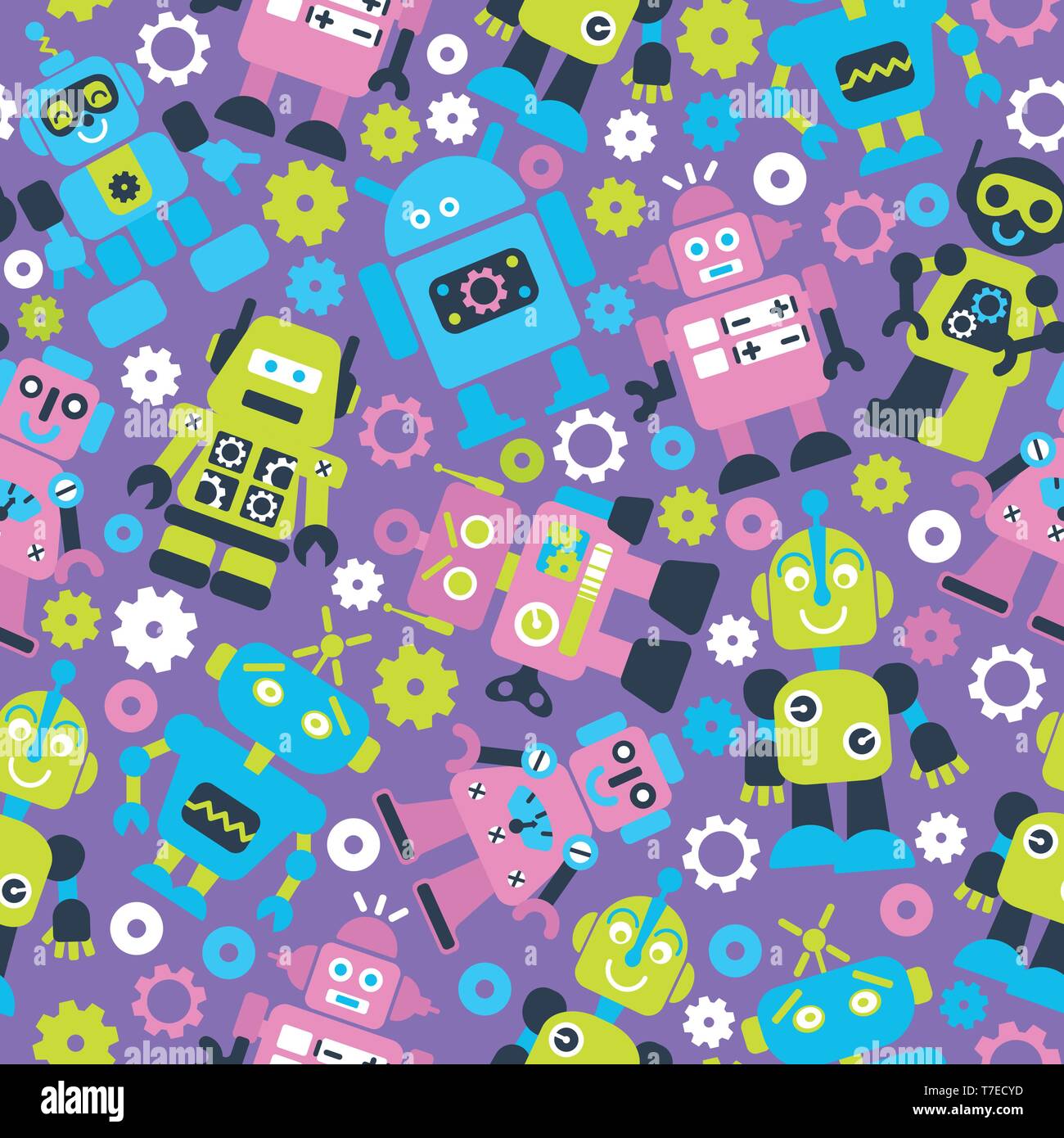 Robotrs color seamless pattern on white background Stock Vector Image ...