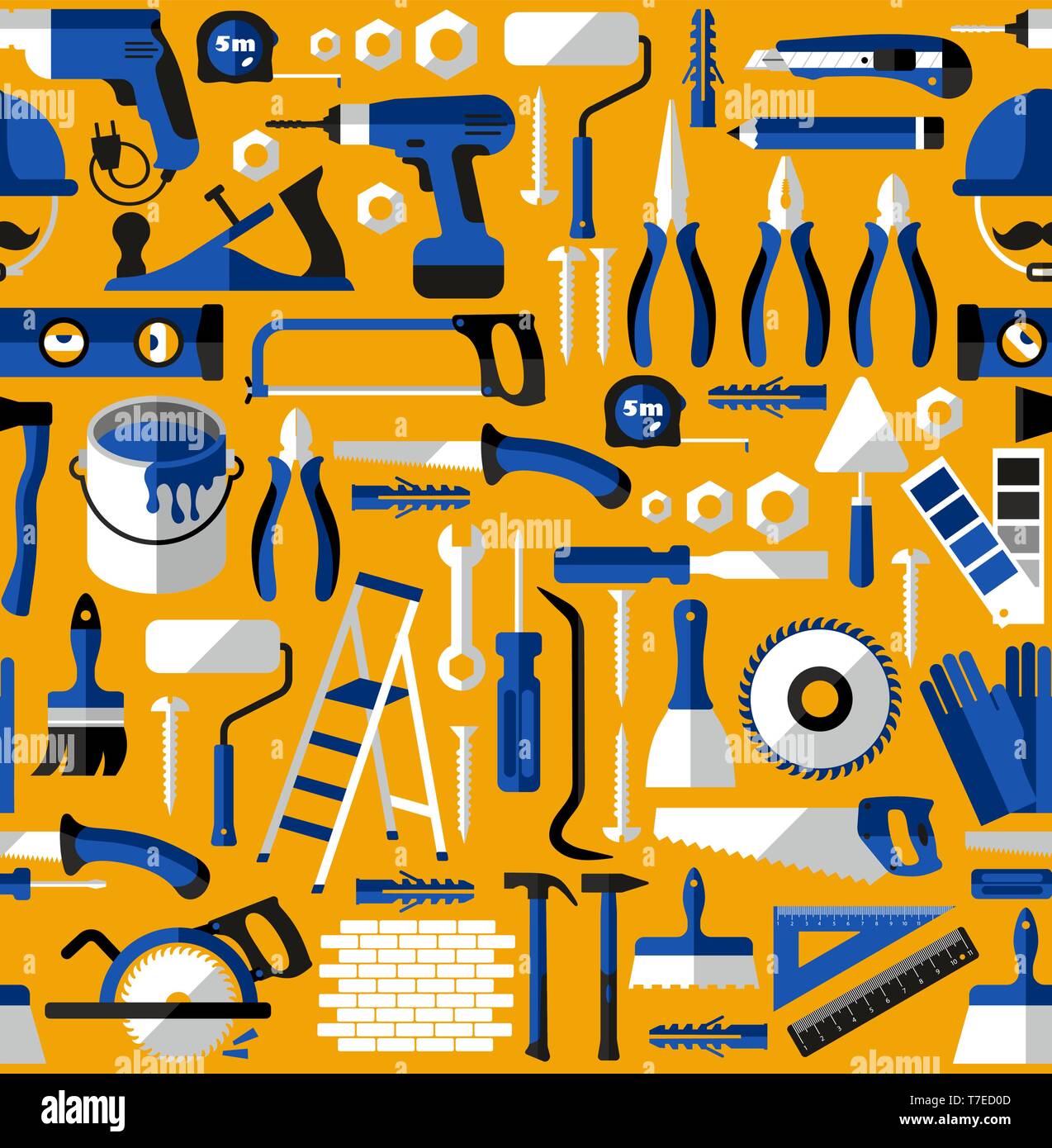 Color seamless pattern of building tools, flat style Stock Vector Image ...