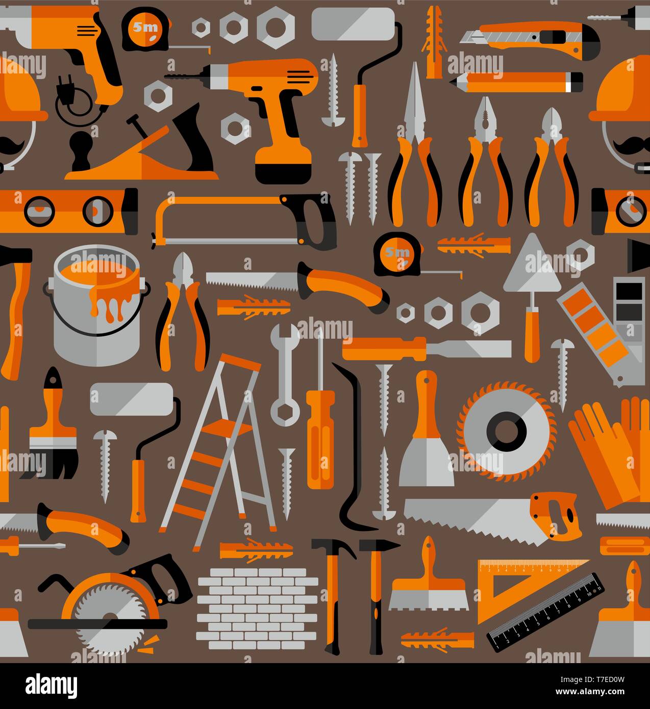 Color seamless pattern of building tools, flat style Stock Vector Image ...