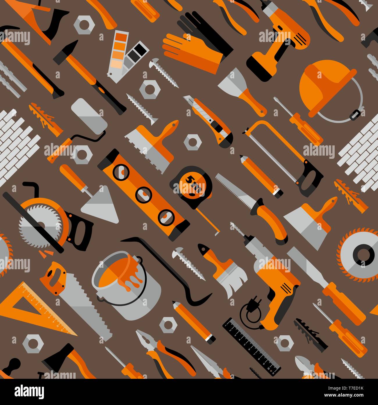 Color seamless pattern of building tools, flat style Stock Vector Image ...