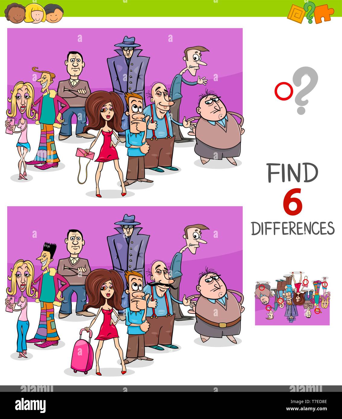 Cartoon Illustration of Finding Six Differences Between Pictures ...