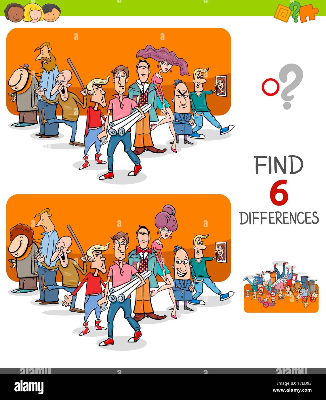 Cartoon Illustration of Finding Six Differences Between Pictures ...
