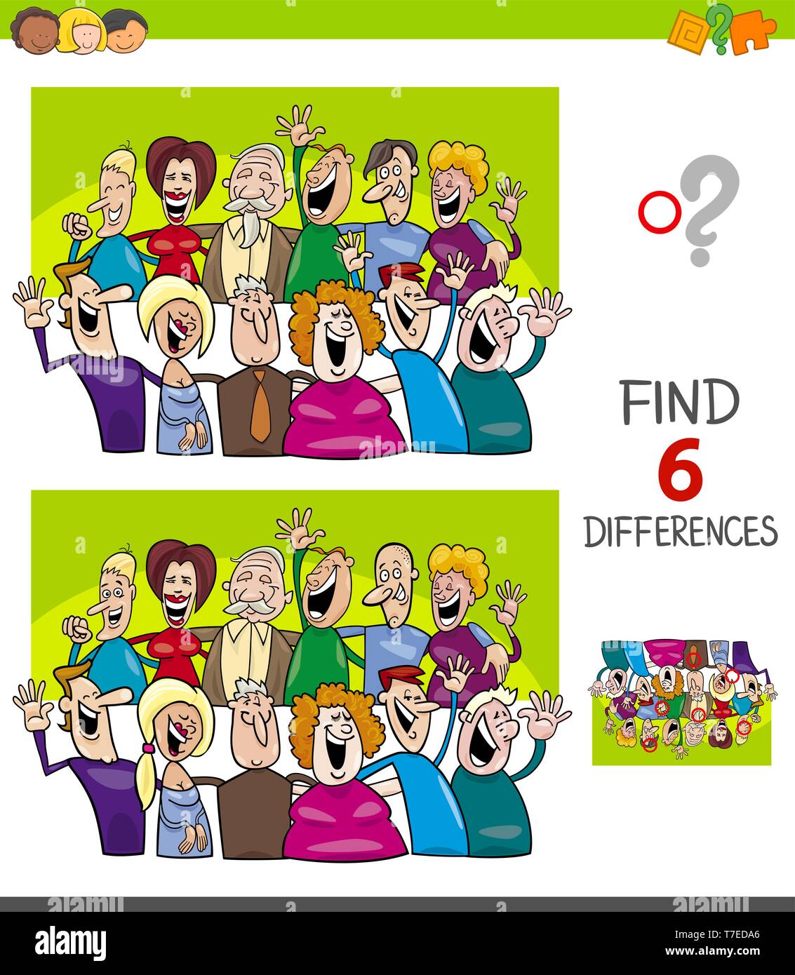 Cartoon Illustration of Finding Six Differences Between Pictures ...