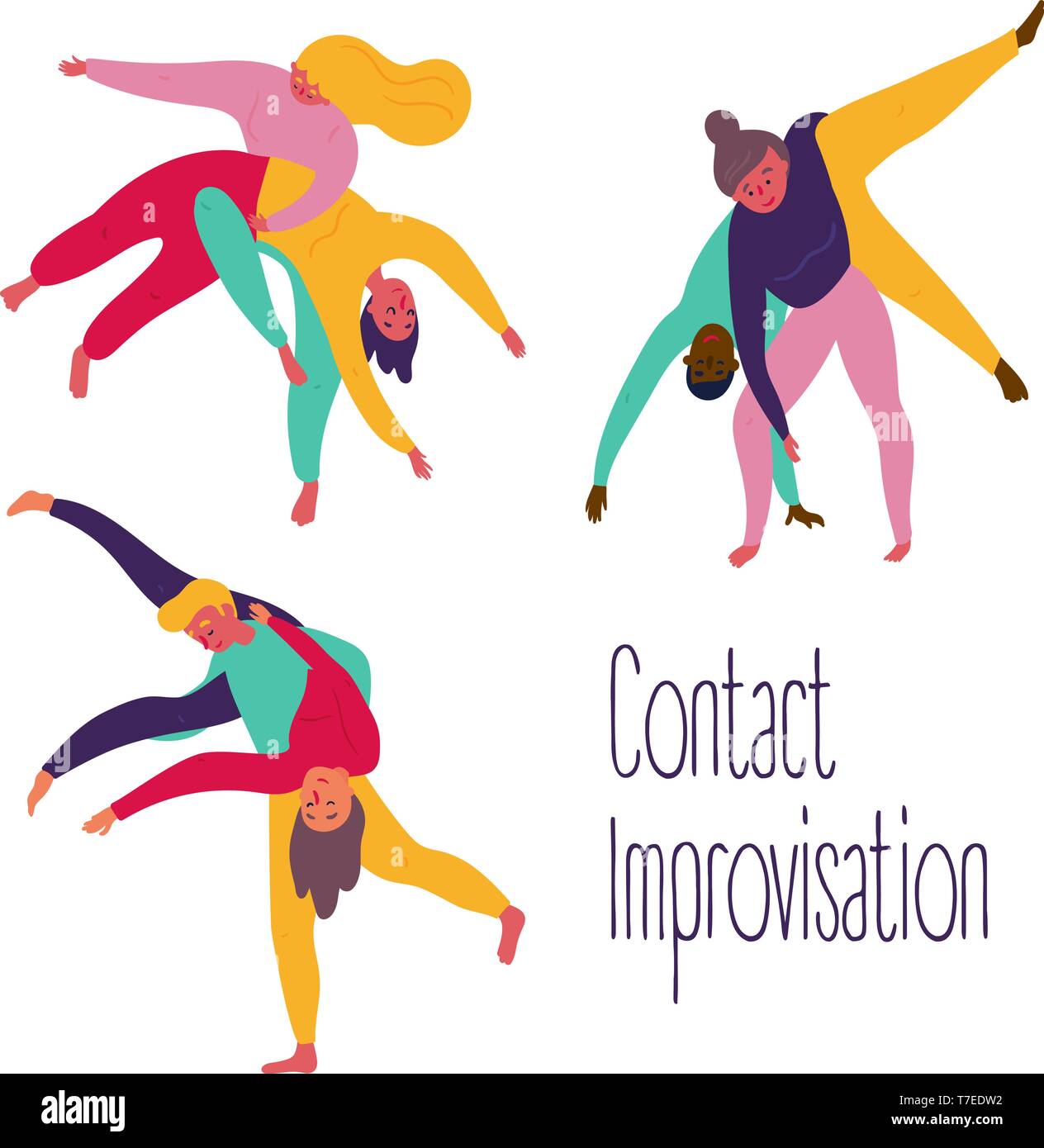 Set of contact improvisation, theatrical exercise Stock Vector Image ...