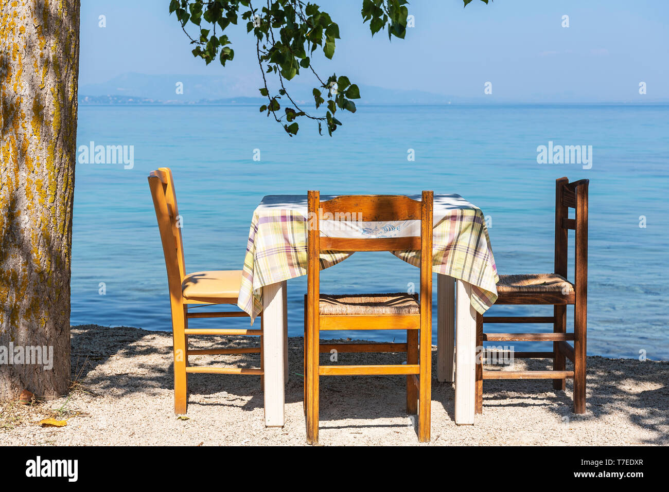 table and chairs, tavern, Boukari, Corfu Island, Ionian Islands ...