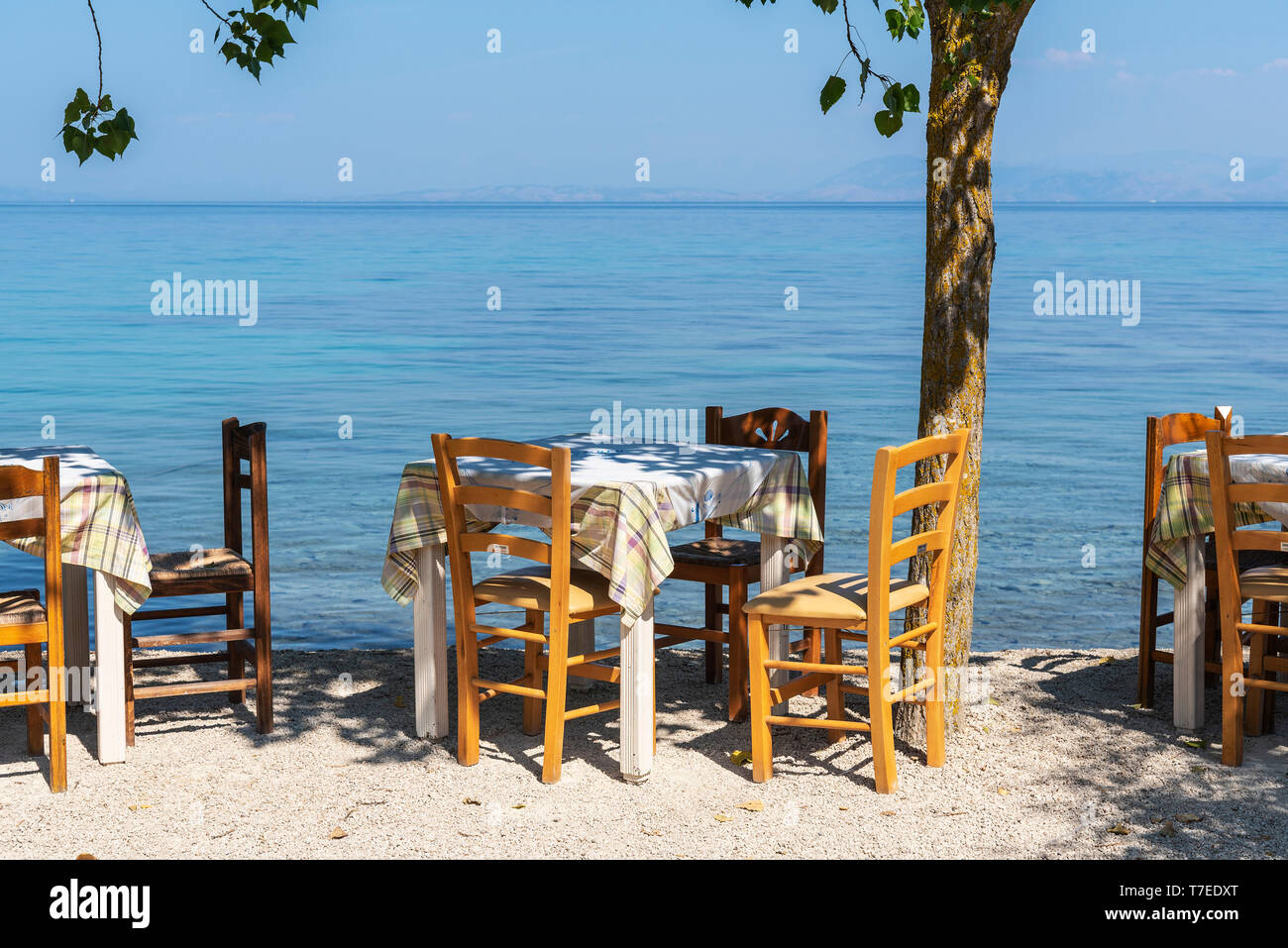 table and chairs, tavern, Boukari, Corfu Island, Ionian Islands ...