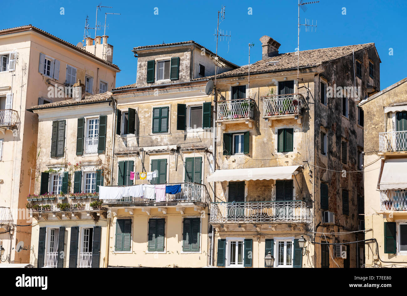 house facades, old town, Kerkyra, Corfu Island, Corfu, Ionian Islands ...