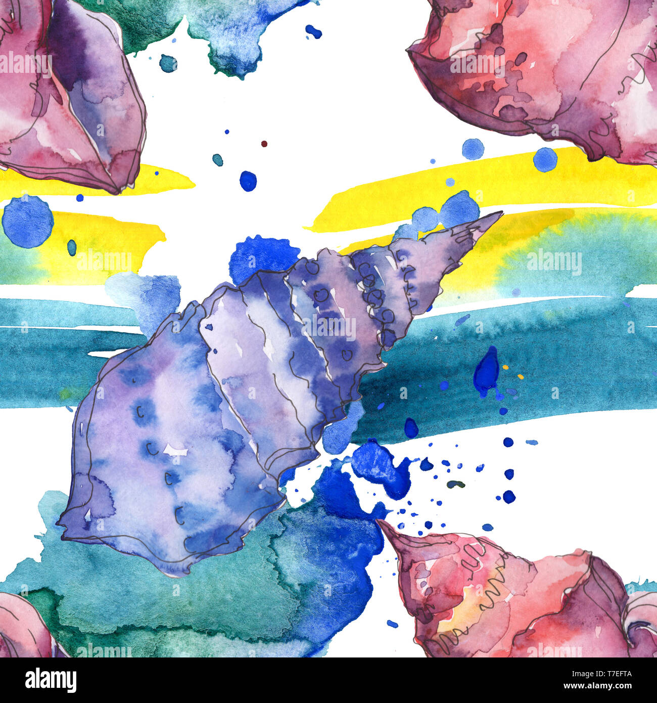 Summer beach seashell tropical elements. Watercolor background ...