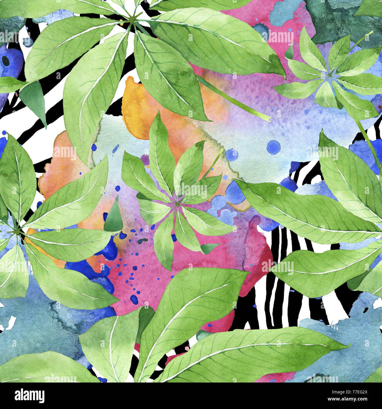 Palm beach tree leaves jungle botanical. Watercolor illustration set ...