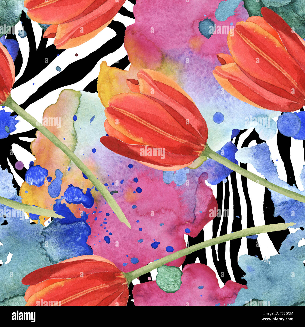 Red tulip floral botanical flowers. Wild spring leaf wildflower ...