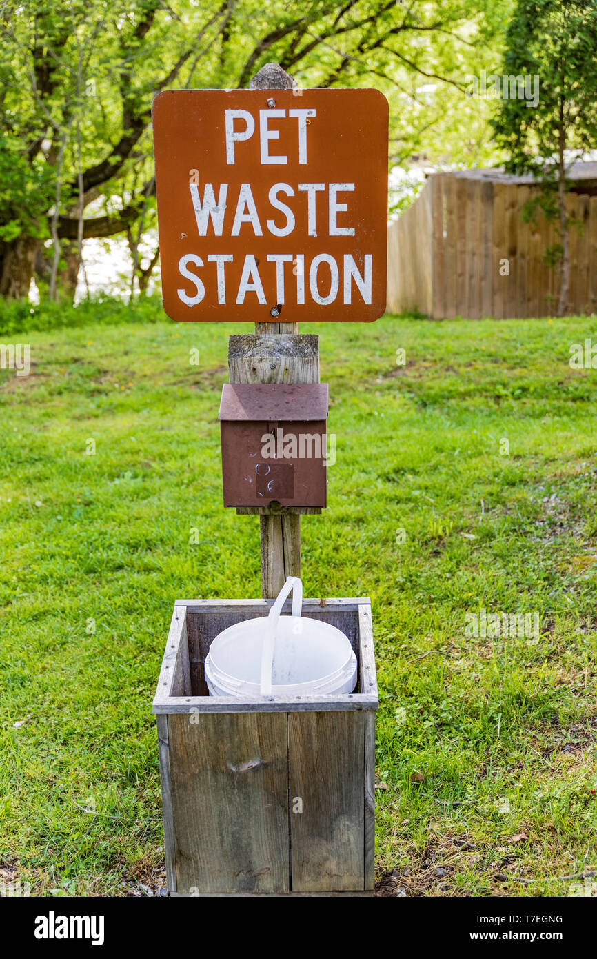 LIMESTONE, TN, USA-4/26/19: A pet waste station, for dog owners to ...