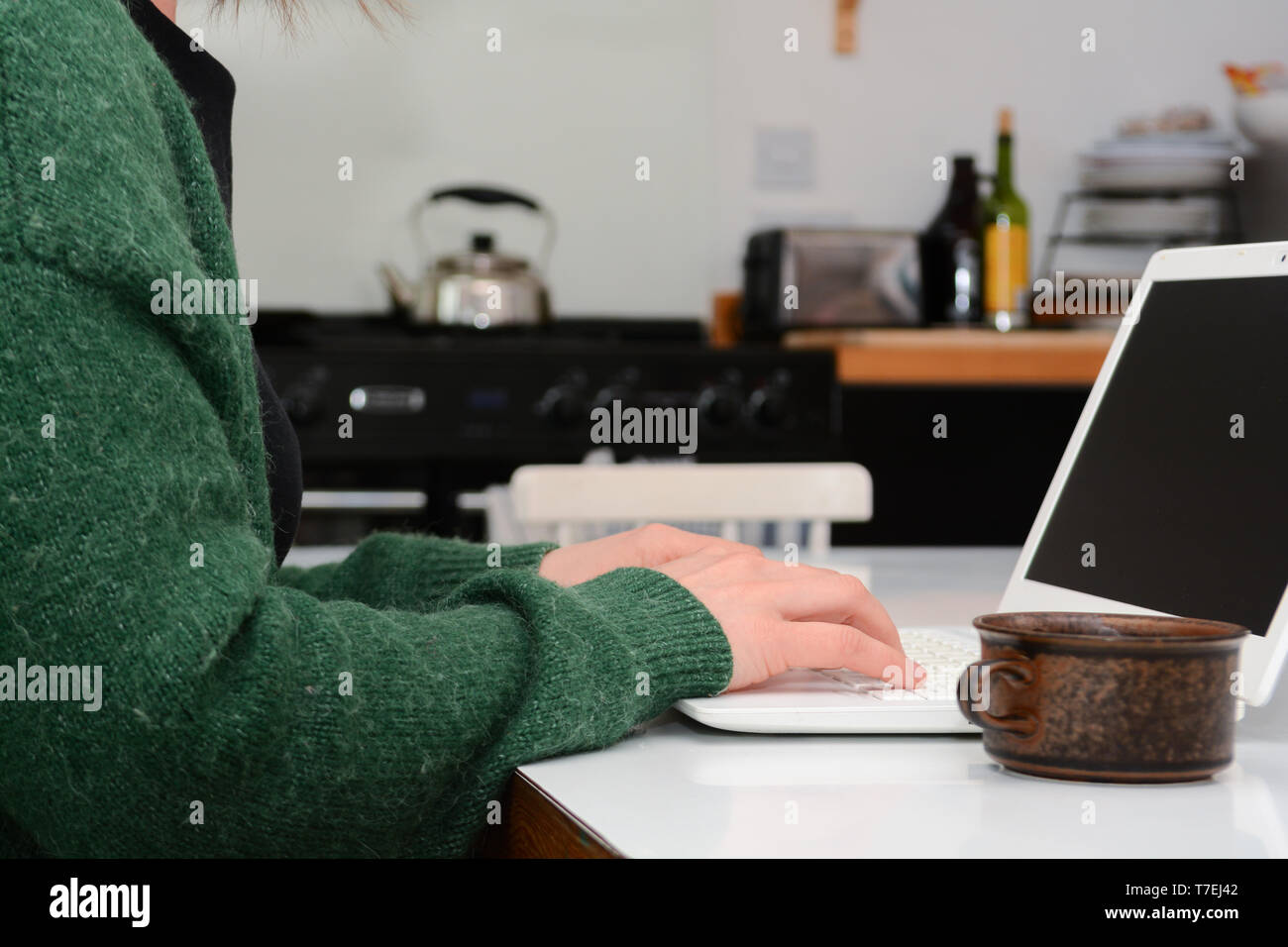 Woman working home computer typing hi-res stock photography and images ...