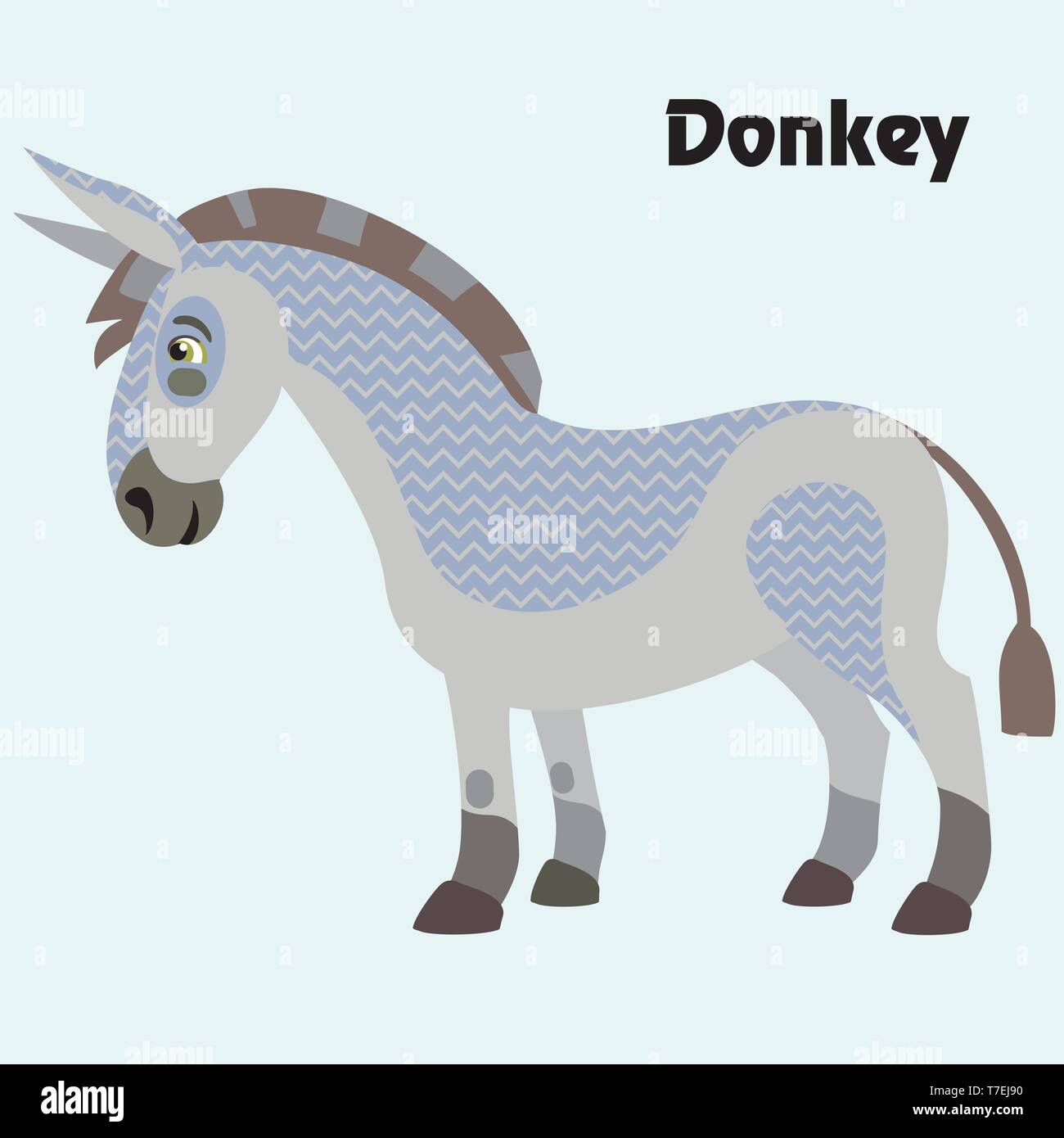 Colorful decorative outline cute grey donkey standing in profile. Farm ...