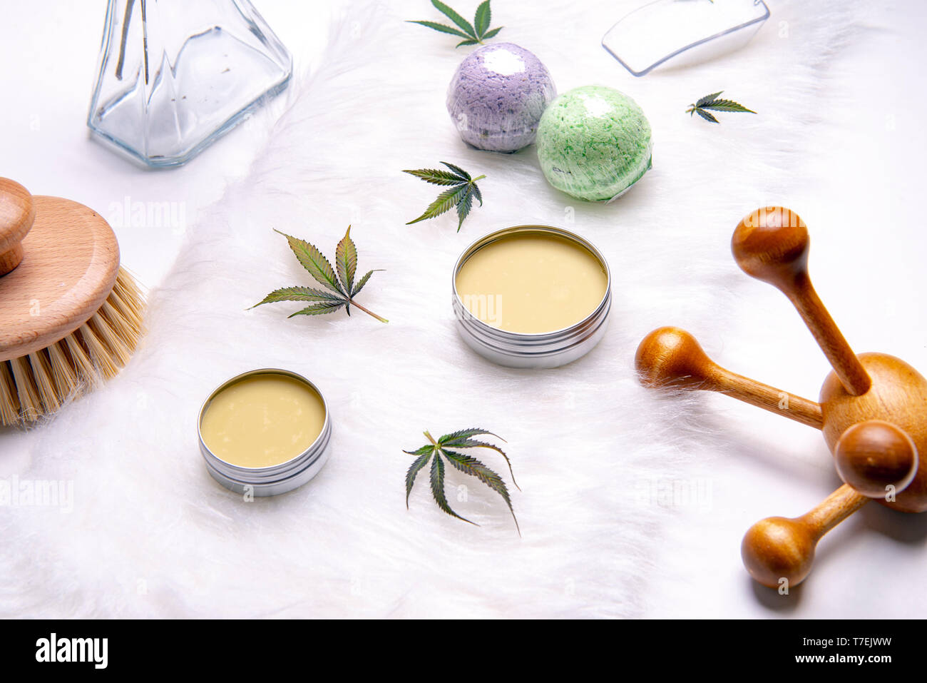 Assortment of cannabis topicals with bath bombs and marijuana salve ...