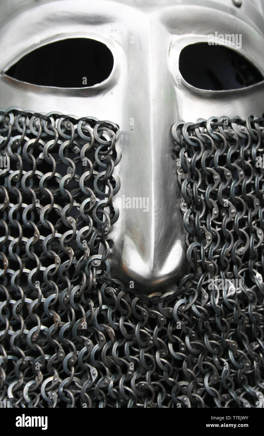 Steel helmet for knight, component of medieval armour Stock Photo - Alamy