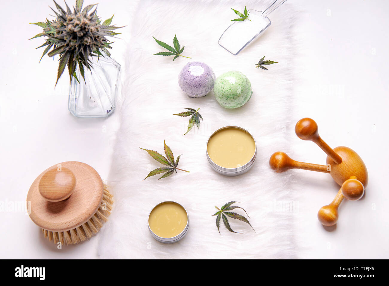 Assortment of cannabis topicals with bath bombs and marijuana salve ...