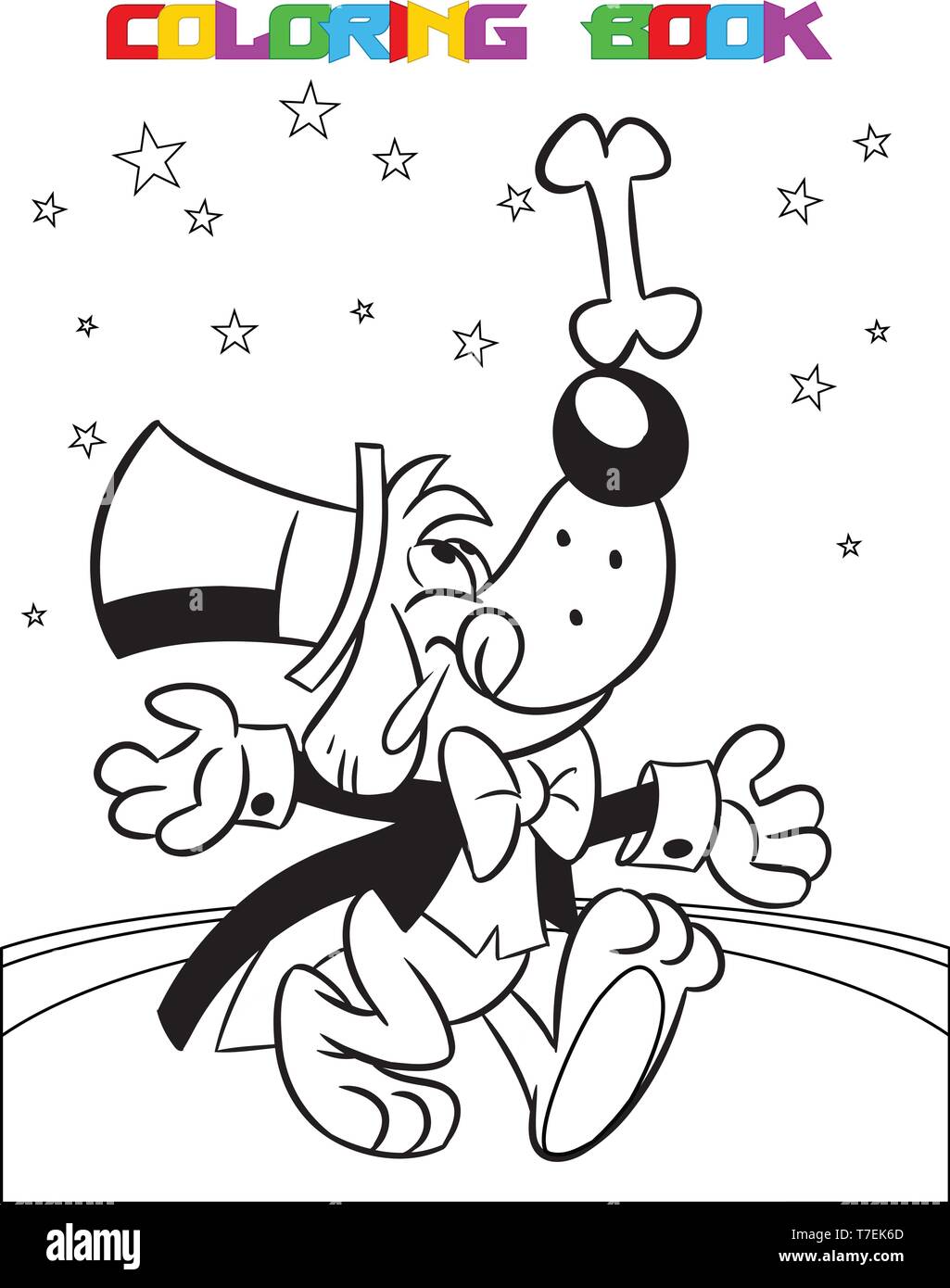 The illustration shows a circus dog that performs acrobatic with bone ...