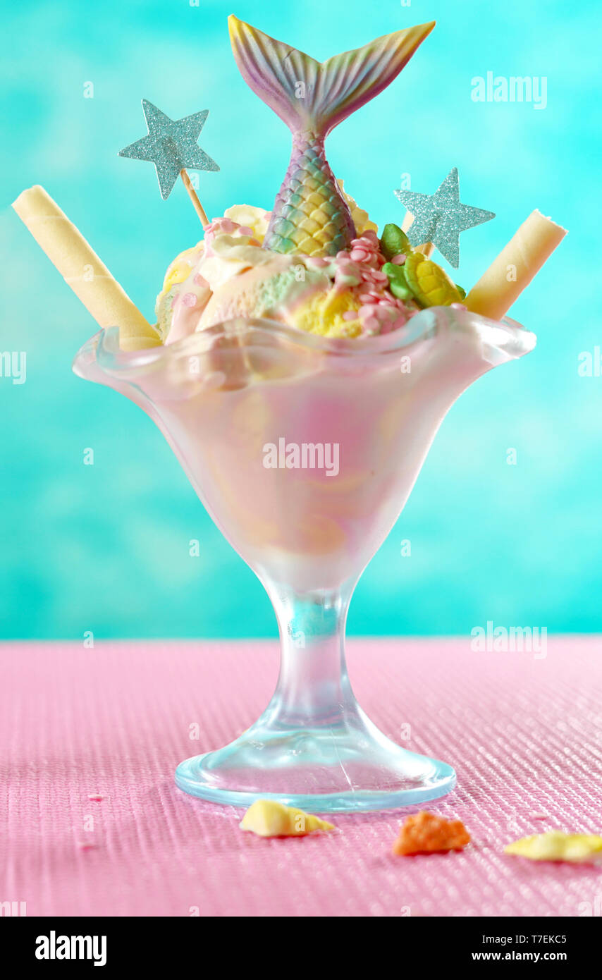 Mermaid sea theme rainbow ice cream sundaes with mermaid tails and ...