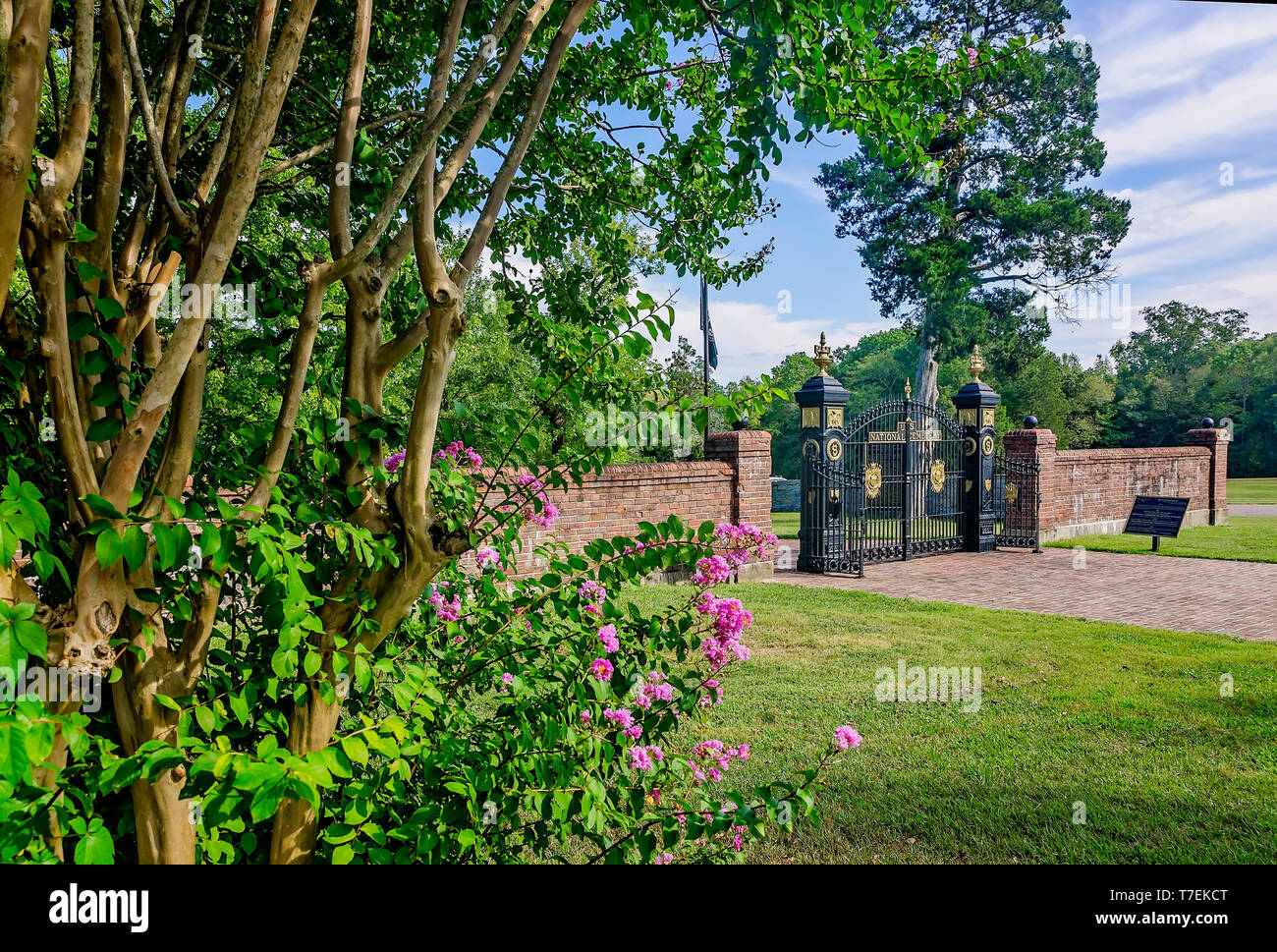 The Shiloh National Cemetery is protected by a large iron gate at ...