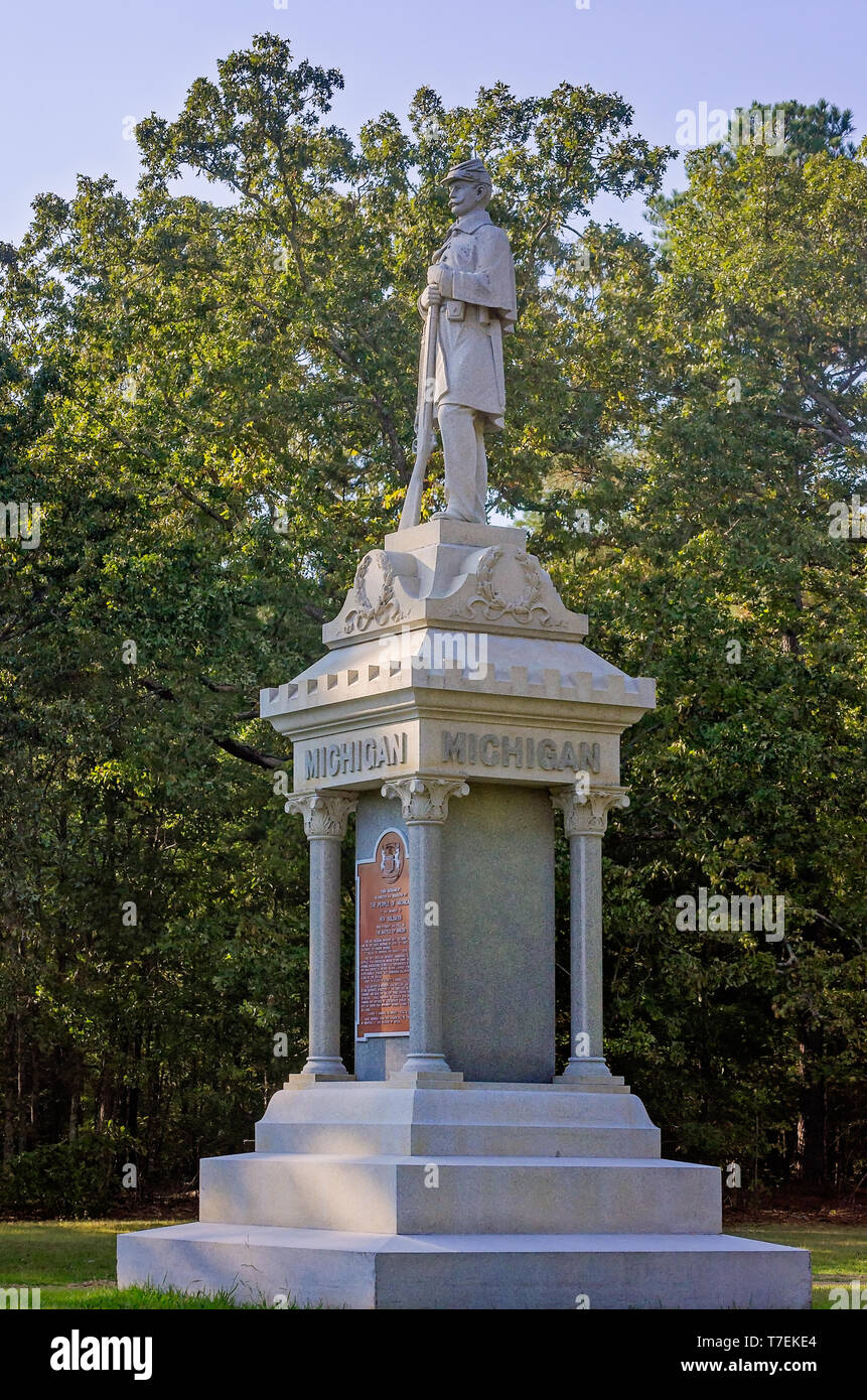 A Michigan monument is erected at Shiloh National Military Park, Sept ...