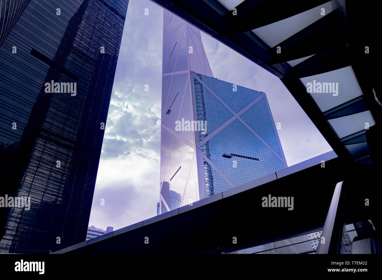 Blue glass windows of modern business office building, diagonal ...