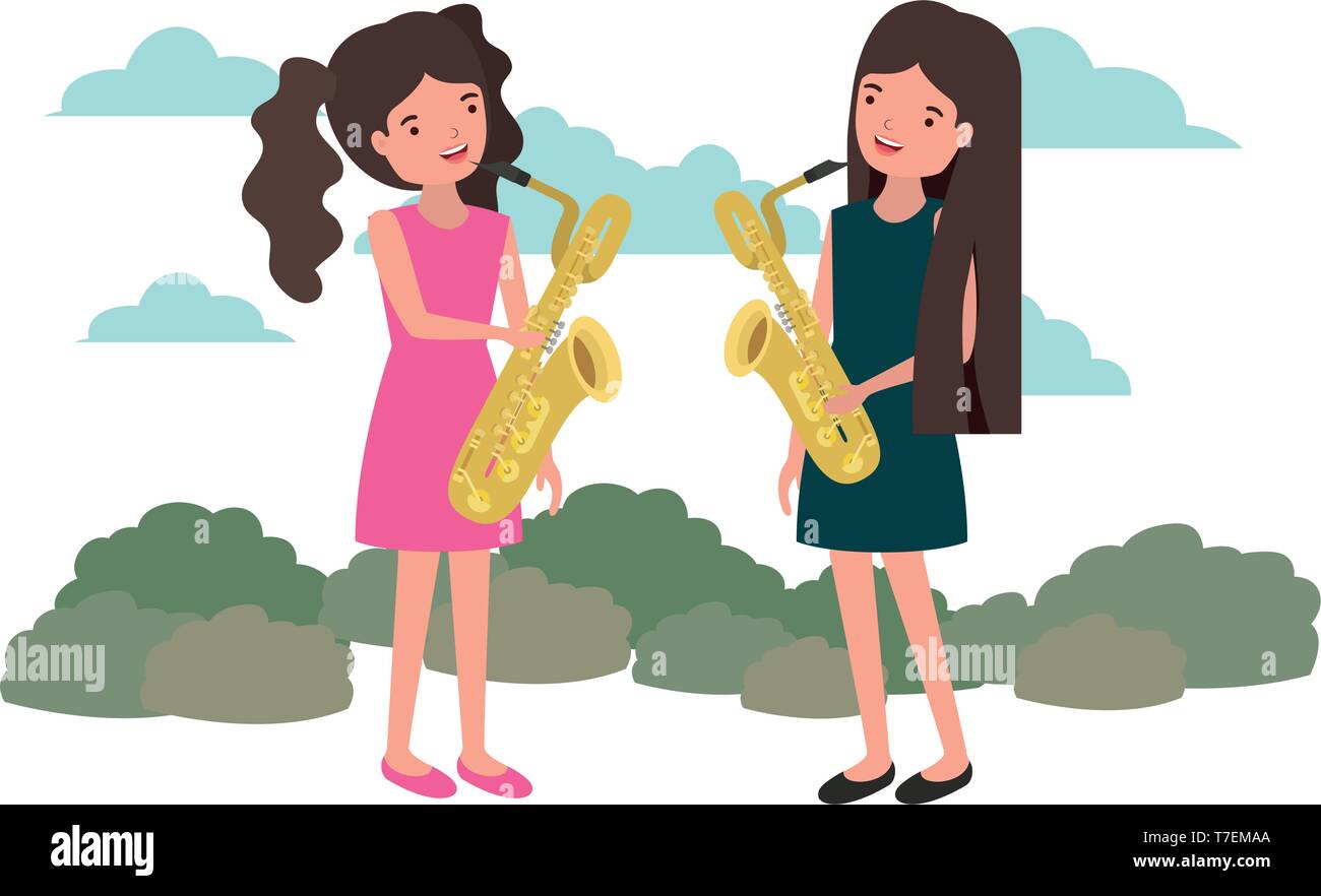 women with musical instruments in landscape Stock Vector Image & Art ...
